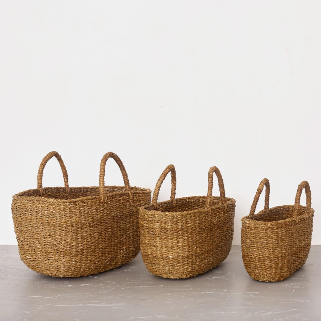 Handwoven Oval Harvest Gathering Baskets with Sturdy Handles – Will & Atlas
