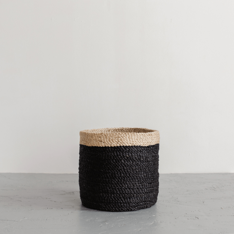 Handwoven Tall Round Baskets Trio. Charcoal & Natural Tones – Will & Atlas